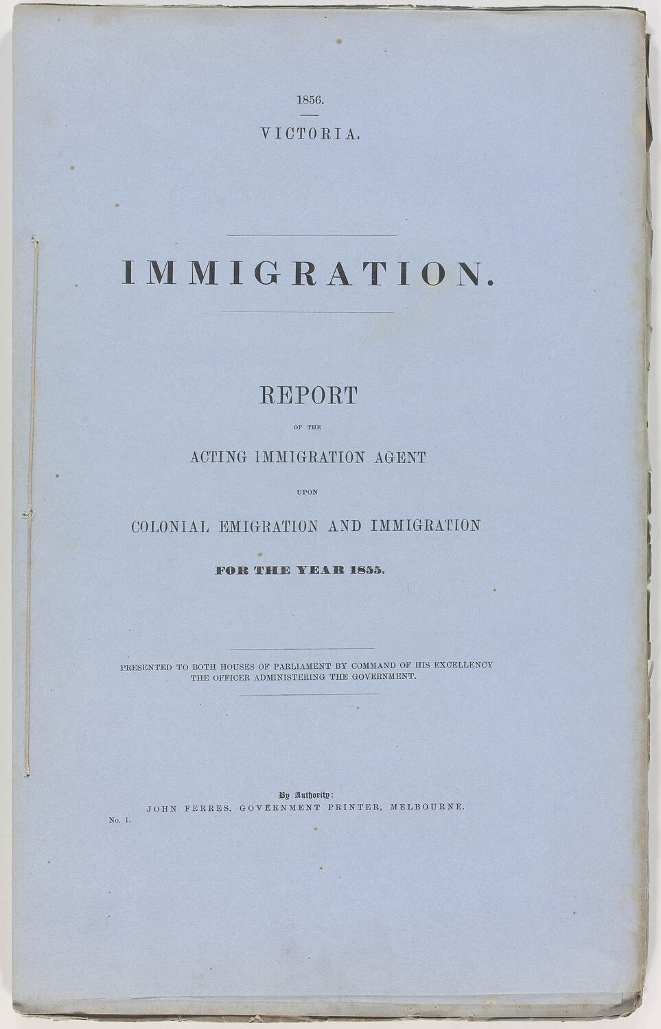 Parliamentary Paper - Immigration, Parliament of Victoria, Colony of ...
