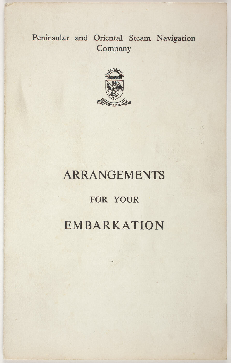 Leaflet - P&O Lines, 'Arrangements for your Embarkation', 1957
