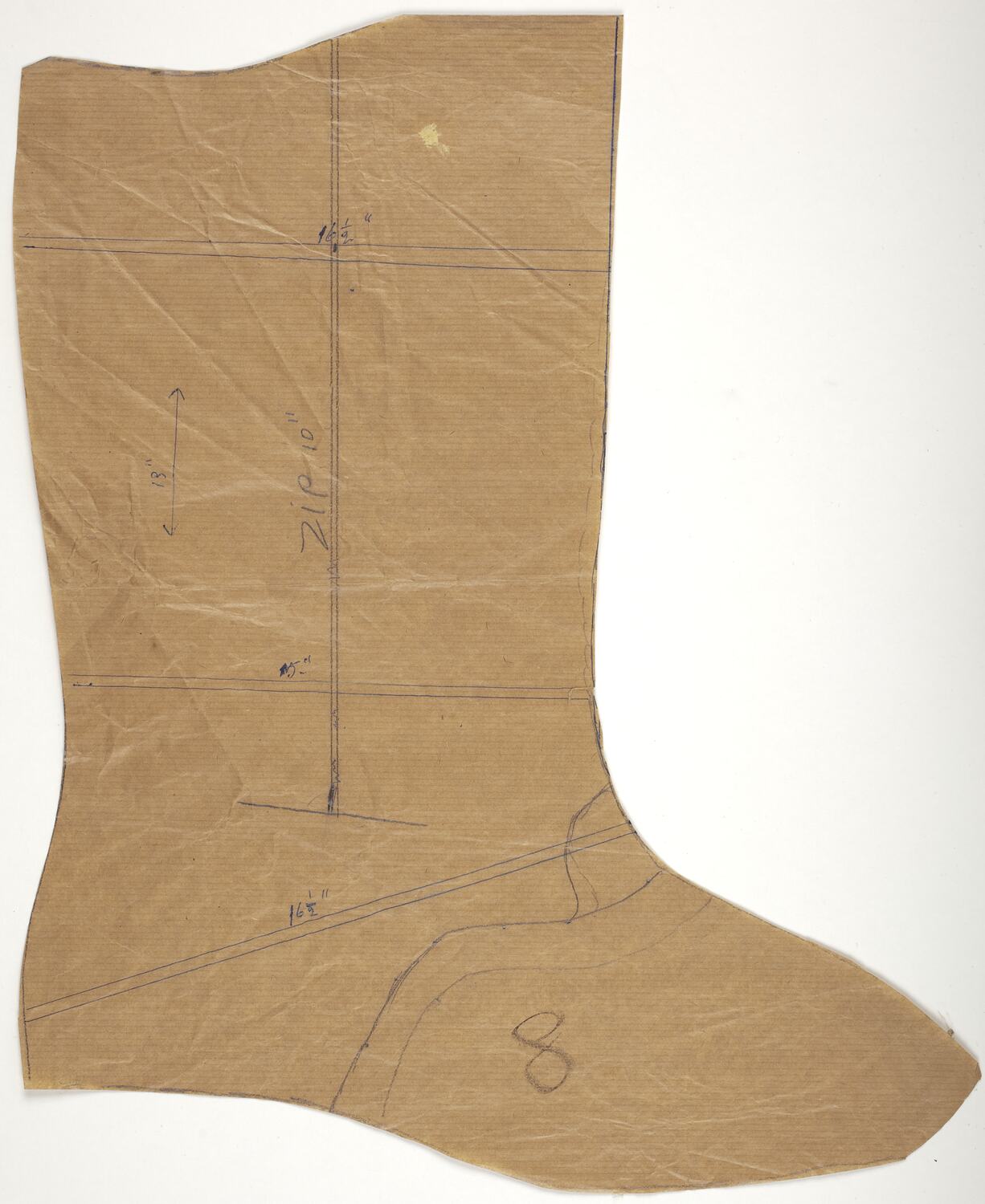 Shoe Pattern Piece, Boot, Mid-calf Style, 1930s-1970s