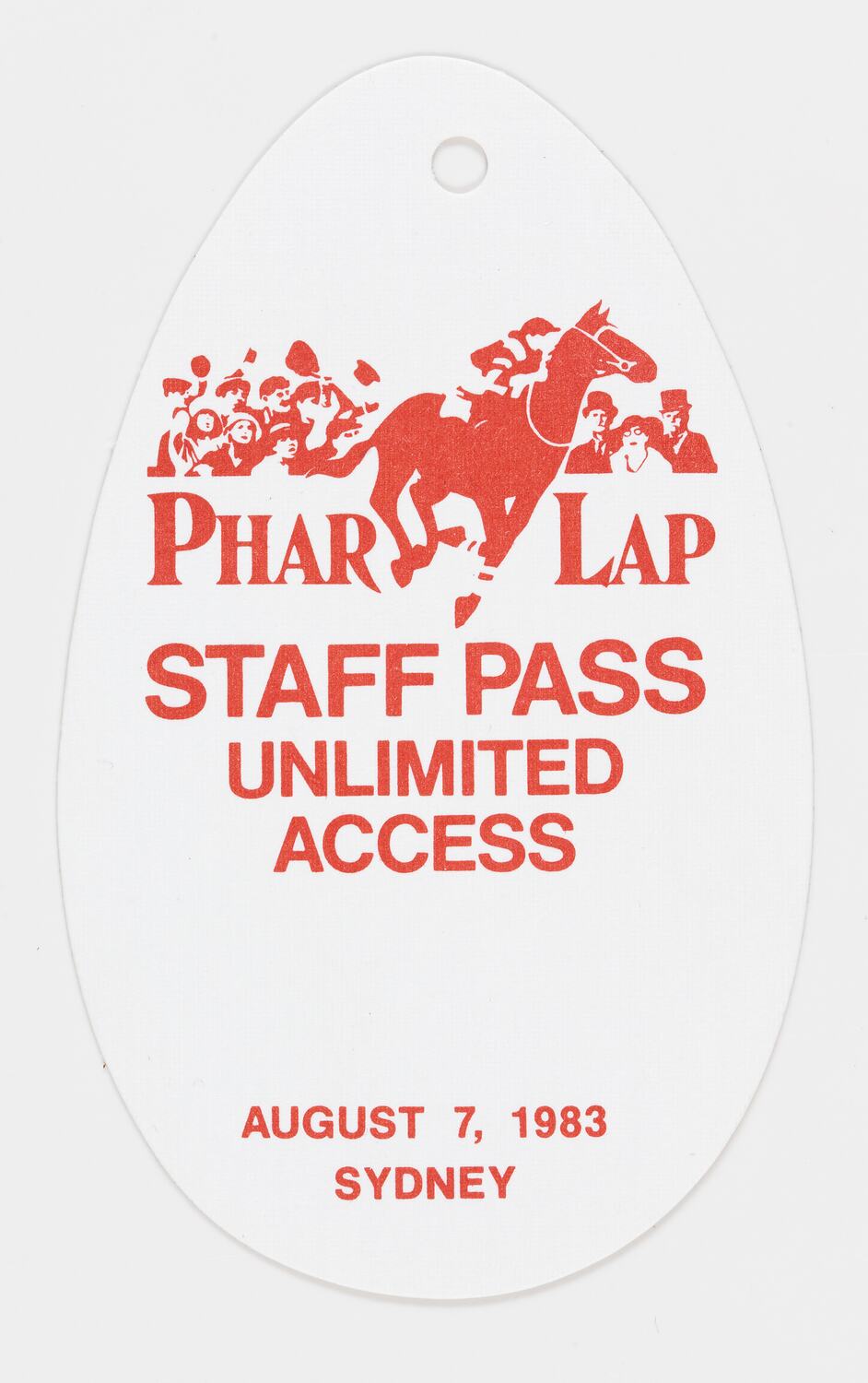 Staff Pass - Unlimited Access, Phar Lap Motion Picture Premiere, 1983