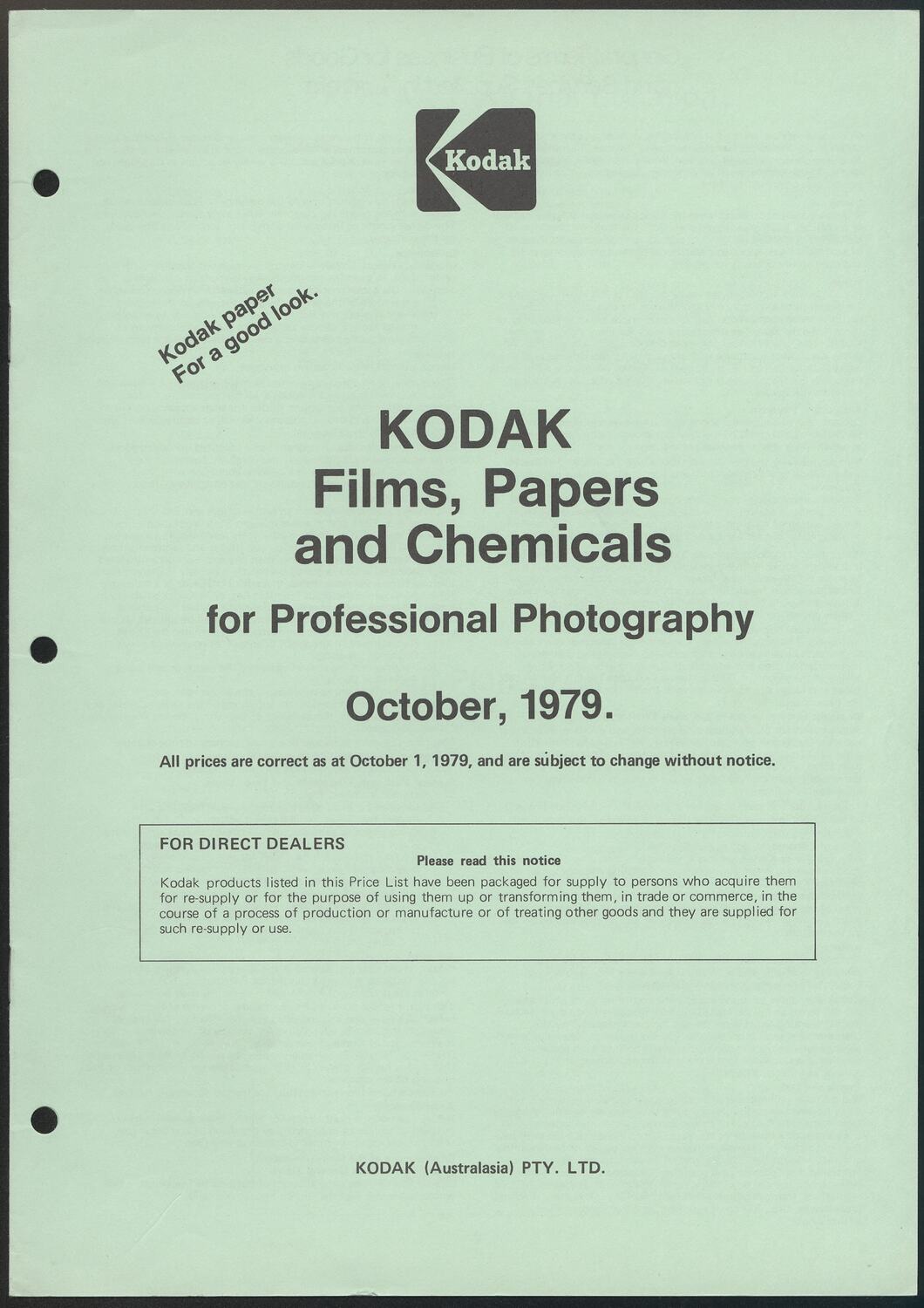 Price List - Kodak Australasia Pty Ltd, Films Papers & Chemicals for ...
