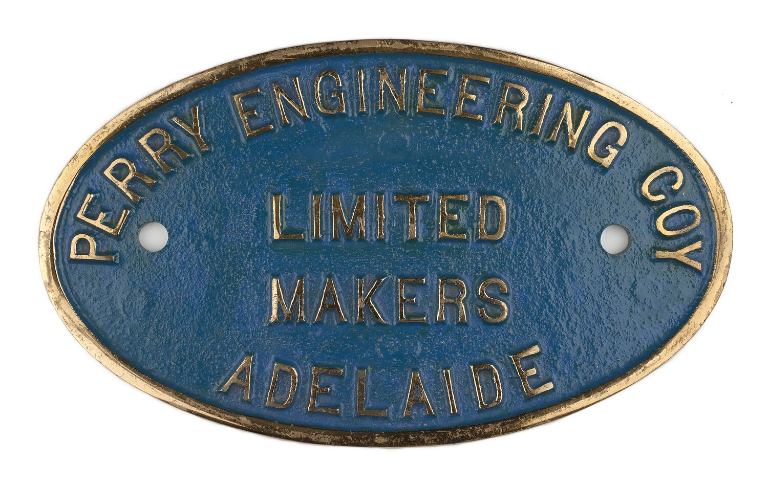 Locomotive Builders Plate - Perry Engineering Co Ltd, Adelaide