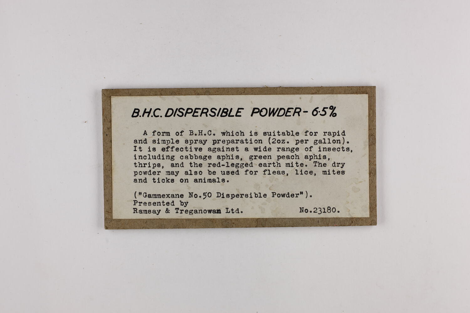 Exhibition Label - B.H.C Dispersible Powder - 6.5%, Museum of Applied ...