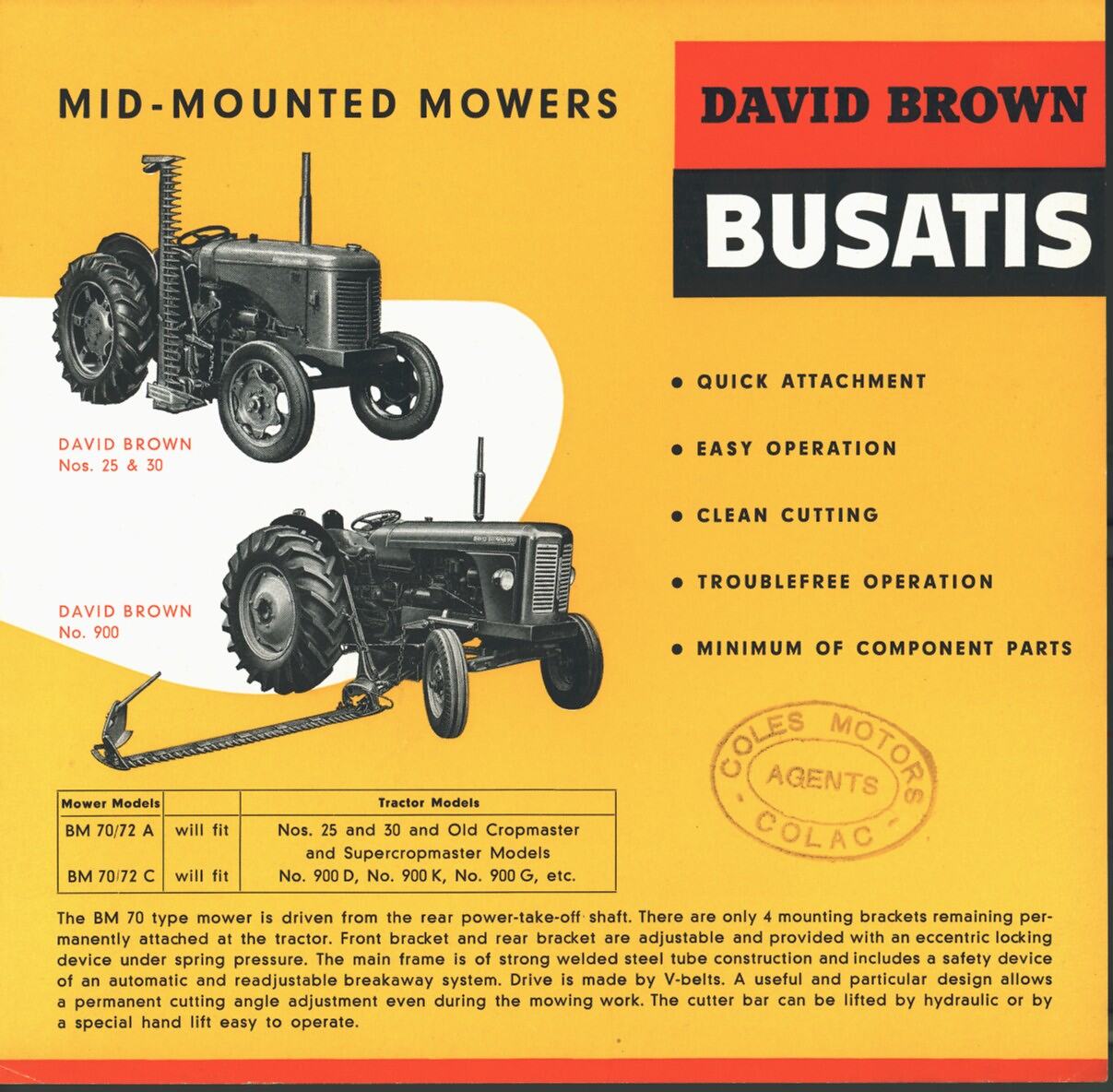 Descriptive Leaflet - David Brown Busatis, Mid-Mounted Mowers, circa 1958