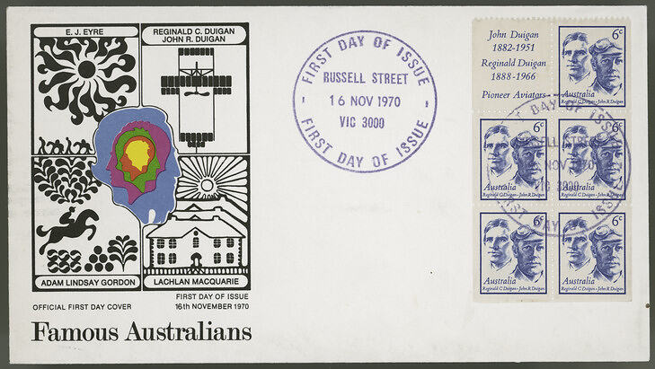 First Day Cover - 'Famous Australians', John & Reginald Duigan, Pioneer ...