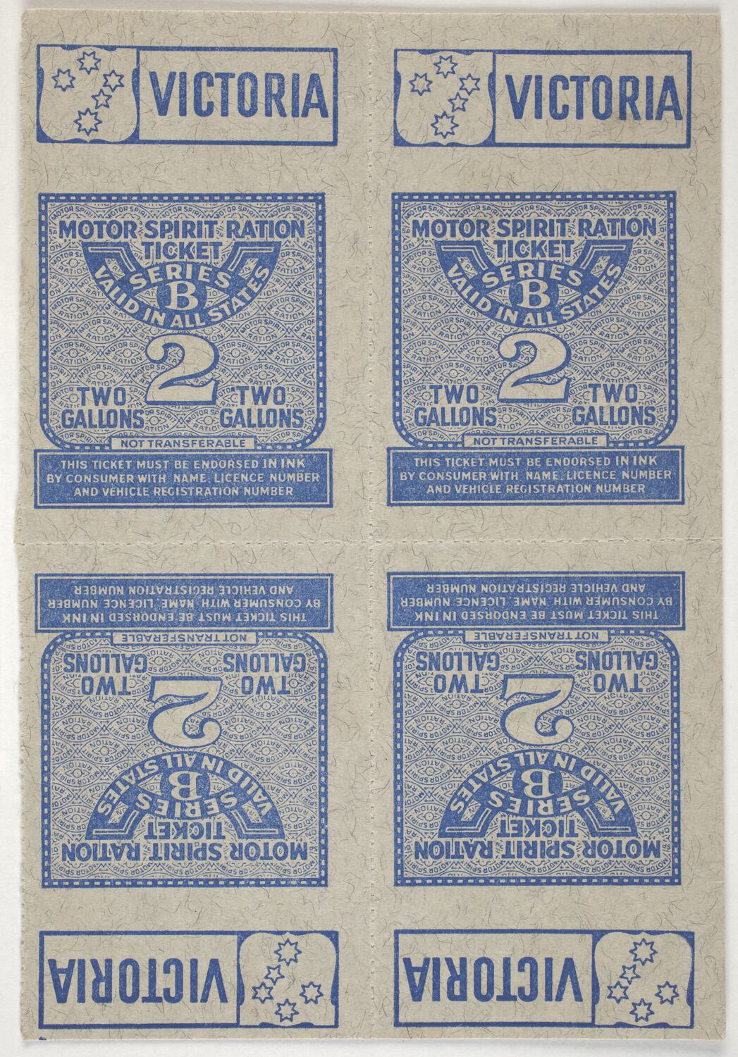Ration Tickets - Motor Spirit, 2 Gallons, Victoria, circa 1941