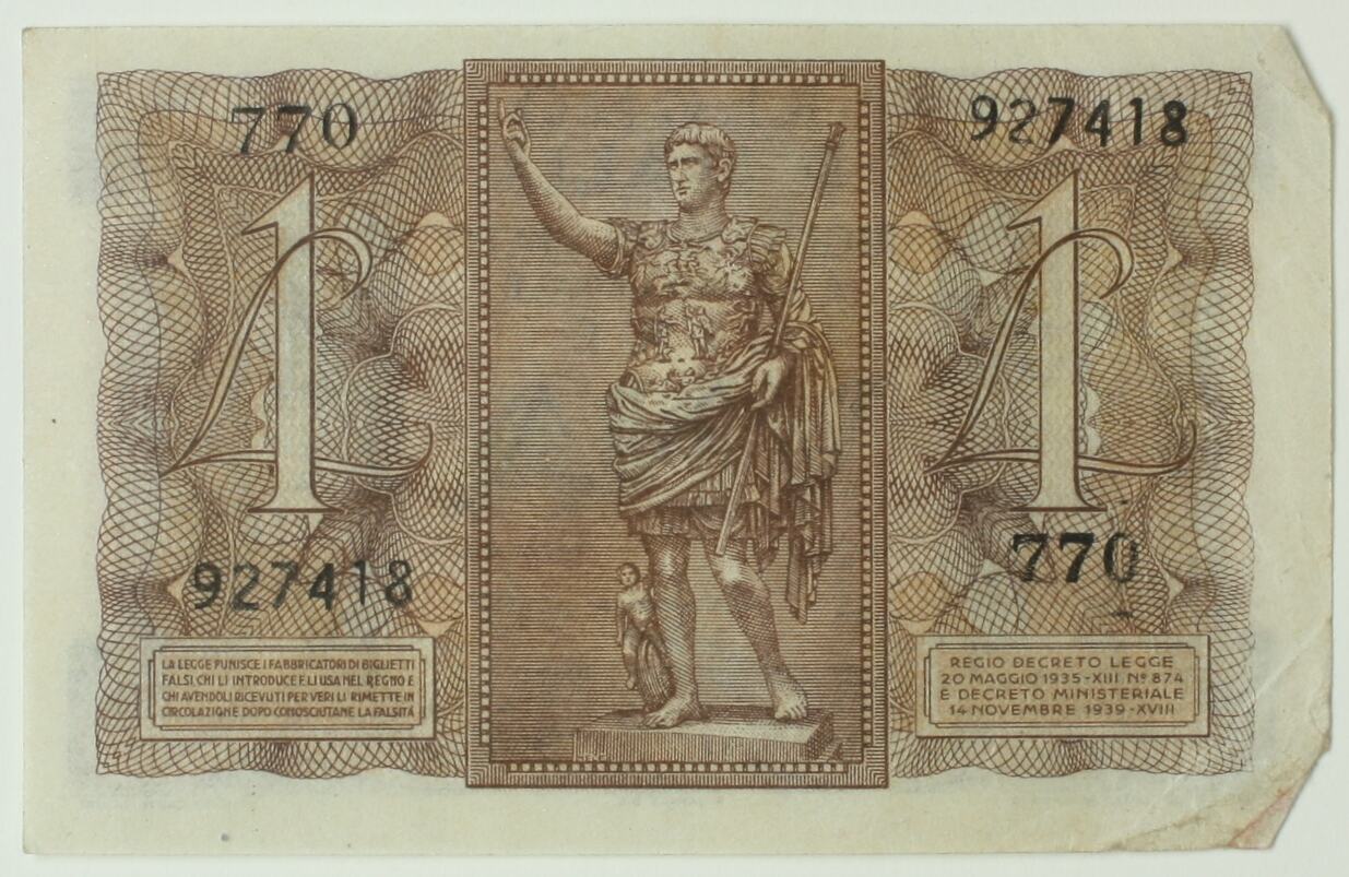 Bank Note - 1 Lira, Italy, 1939