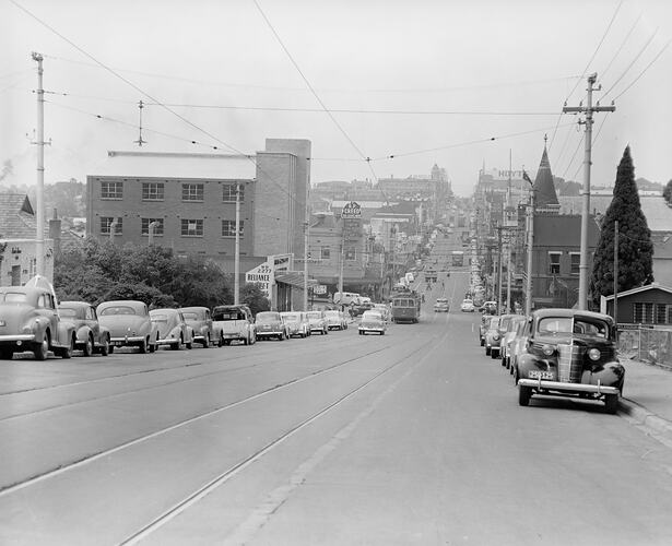 Negative - Streetscape, Burke Road, Camberwell, Victoria, 1957