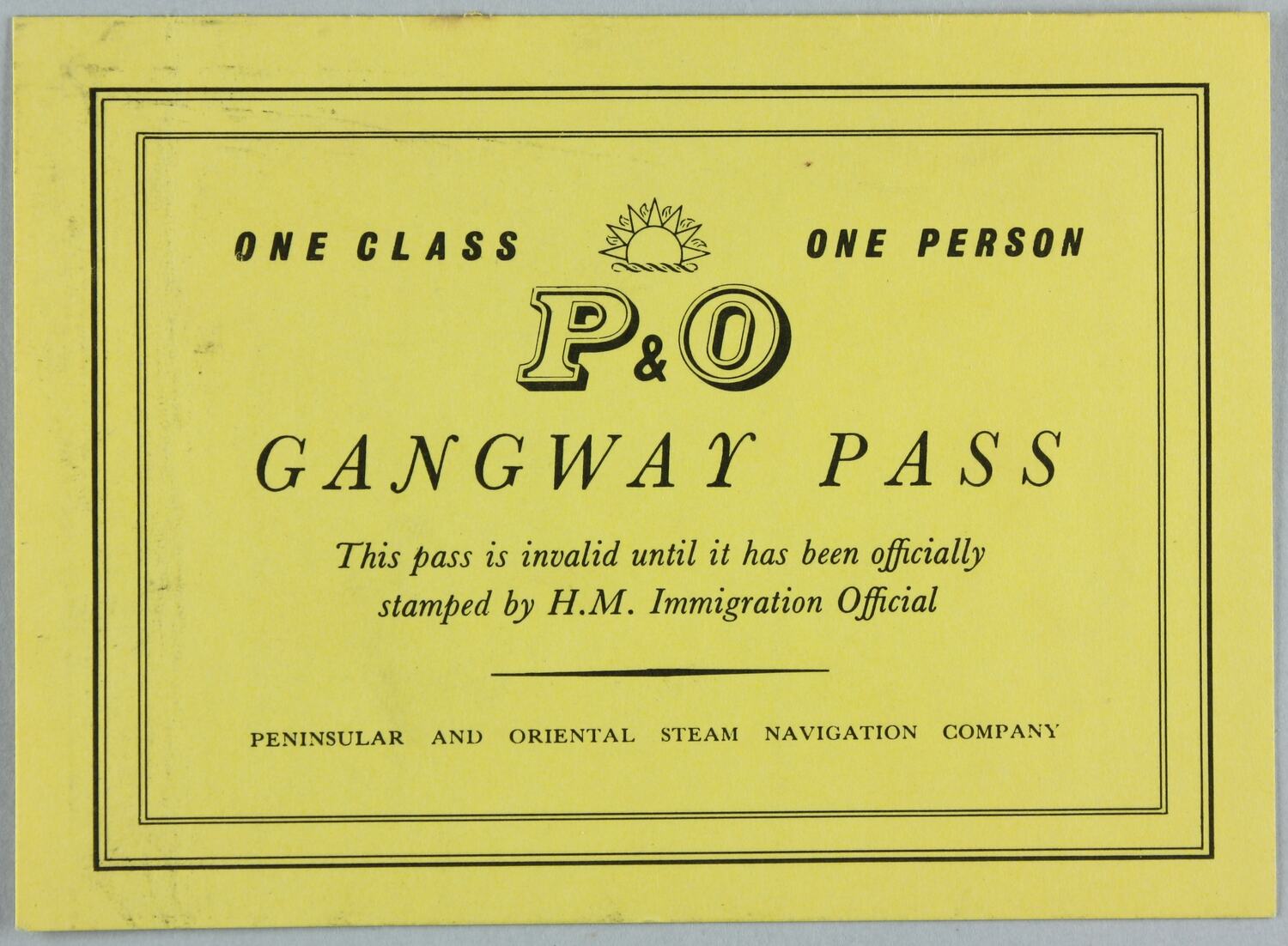 Pass - P&O Gangway Pass, 'SS Stratheden', Nov 1961