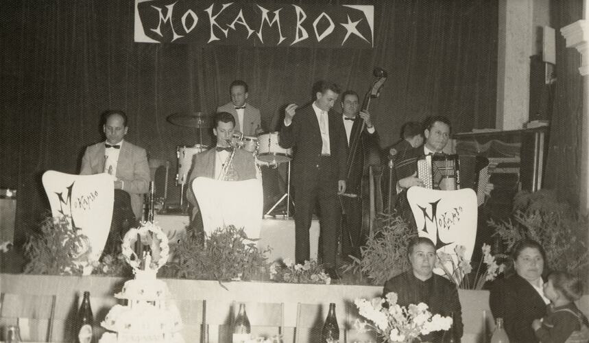 Digital Photograph - Mokambo Band with Mokambo Sign & Wedding Cake ...