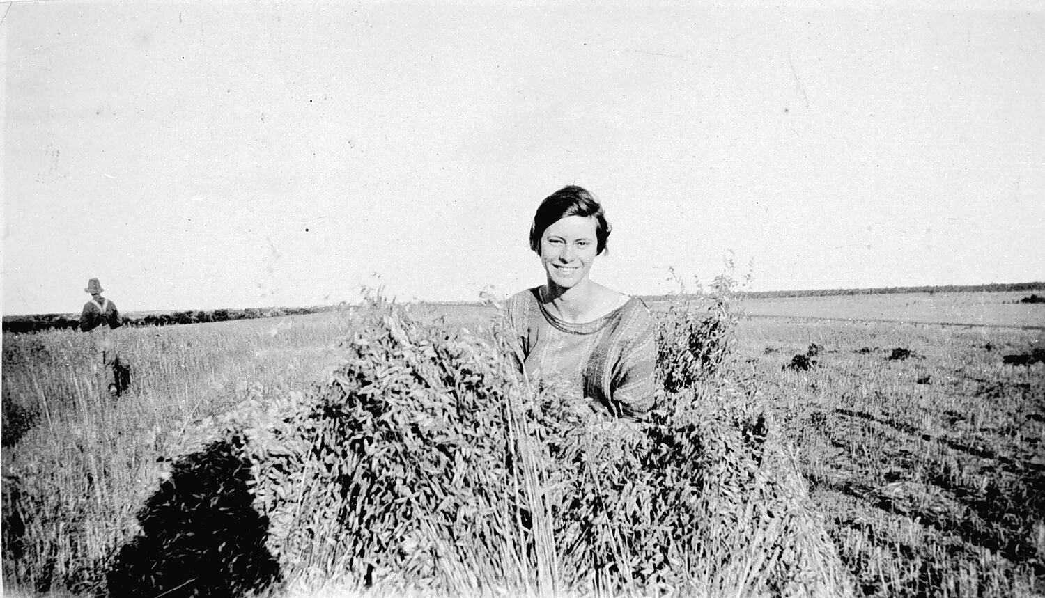 Negative - Woman in Oat Stook, Mittyack District, Victoria, circa 1928