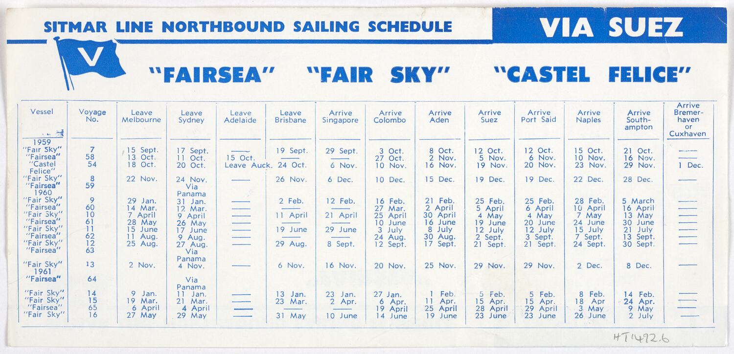 Leaflet - Northbound Sailing Schedule via Panama, MV Fairsea, Sitmar ...