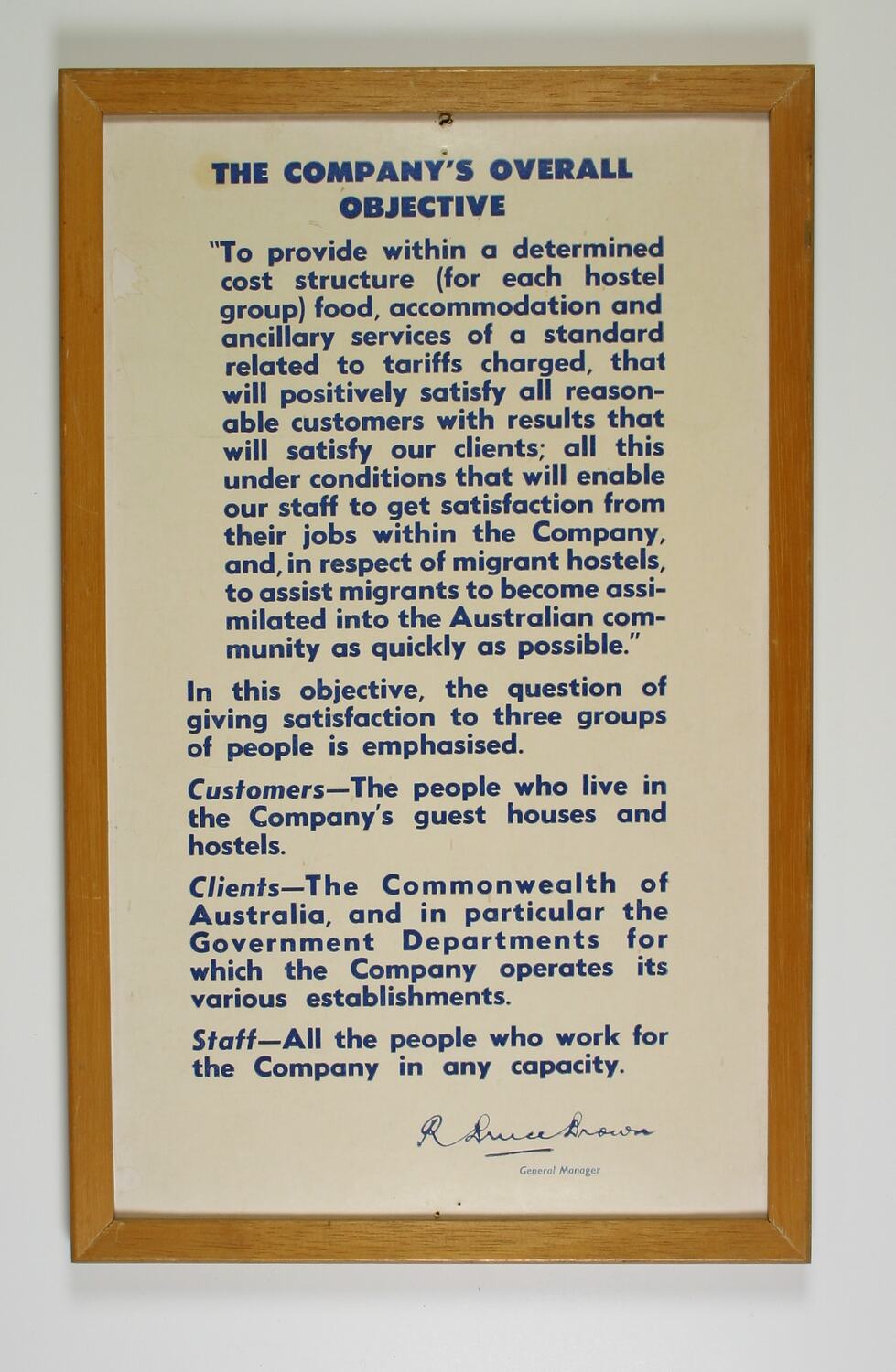 Sign - The Company's Overall Objective, Commonwealth Hostels Ltd, circa ...