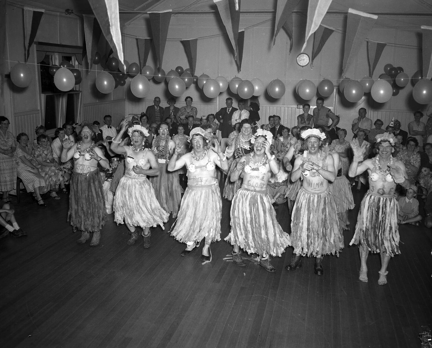 Negative - Male Hula Dancers at a Party, Melbourne, Victoria, 1956