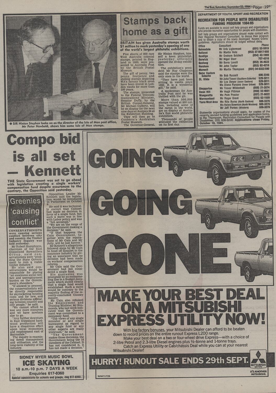Newspaper Cutting - The Sun, Ausipex, 22 Sep 1984