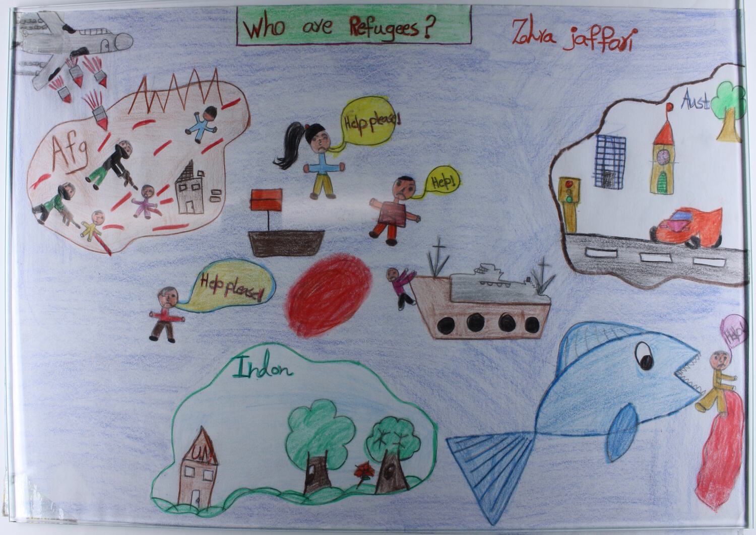 Drawing - Refugee Journey, Zahra Jaffari, Indonesia, 2015