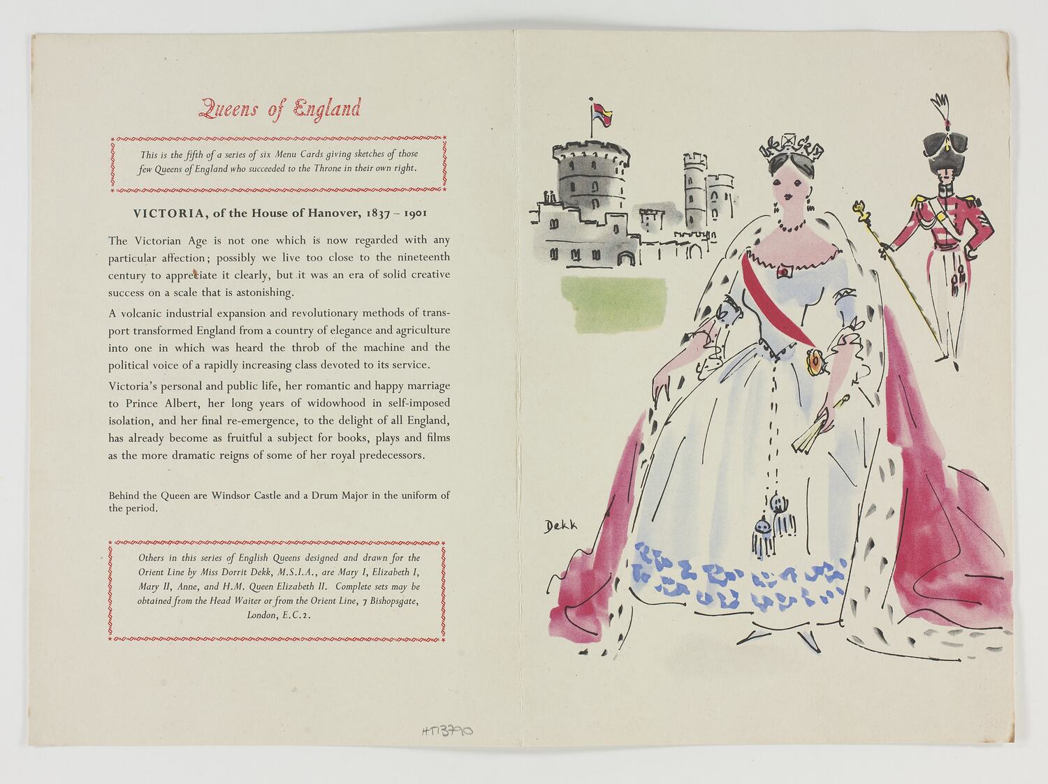 Menu - Orient Line, SS Orontes, Dinner, 'Queen Victoria', 23 Jun 1955