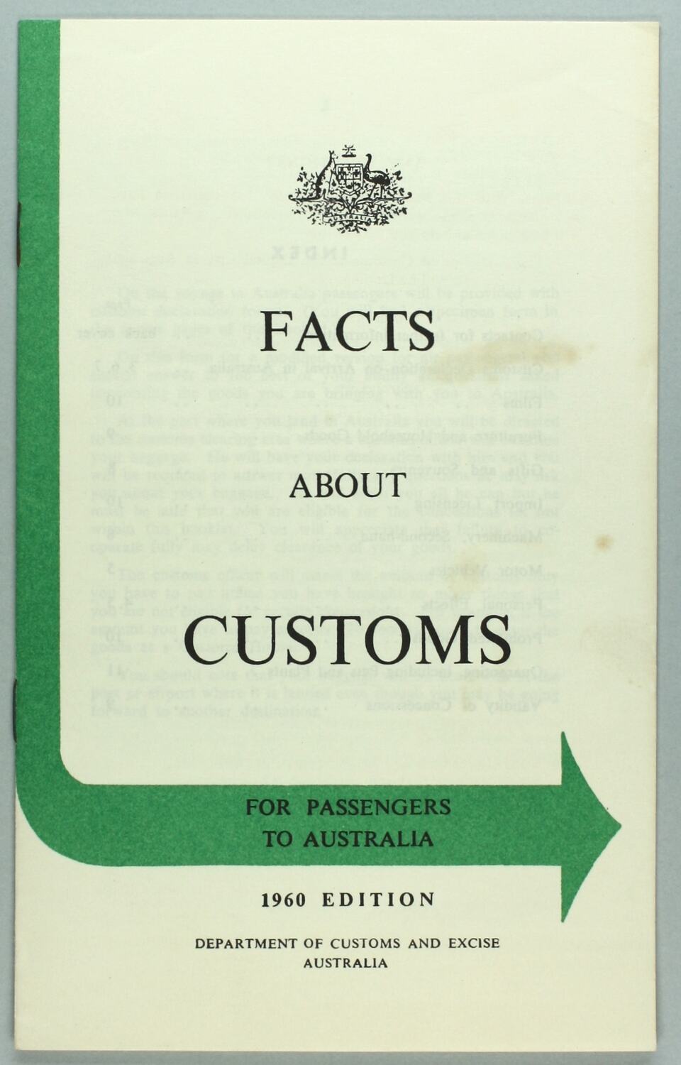 Booklet - 'Facts About Customs', Australian Dept Customs & Excise, 1960