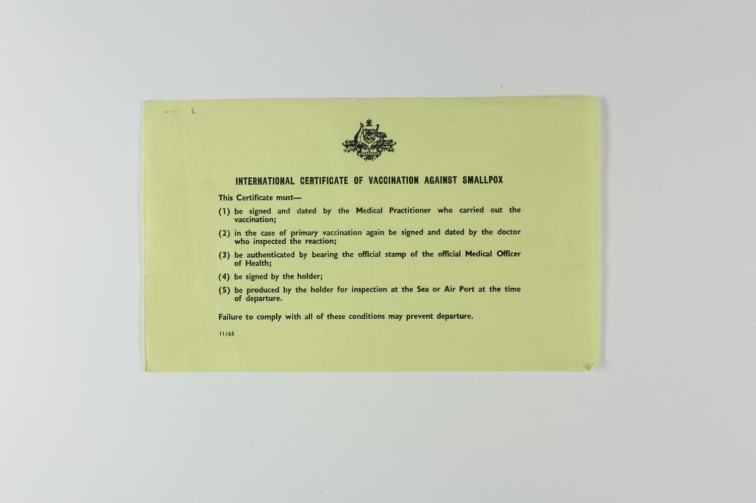 Vaccination Notice - Smallpox, R.J. Atkin, Commonwealth of Australia, 1966