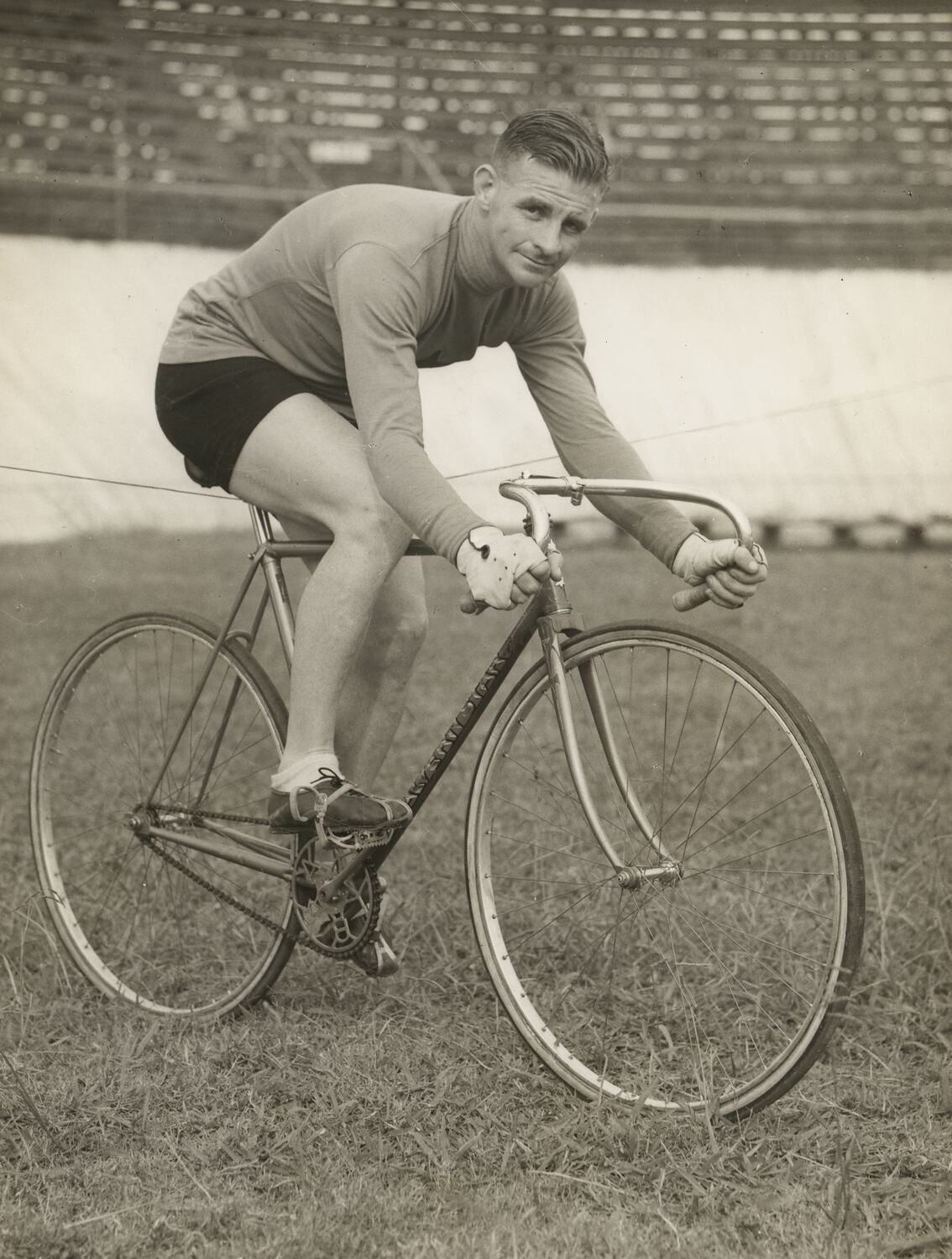 Photograph - Hubert Opperman Posed on Bicycle at Canterbury Velodrome ...