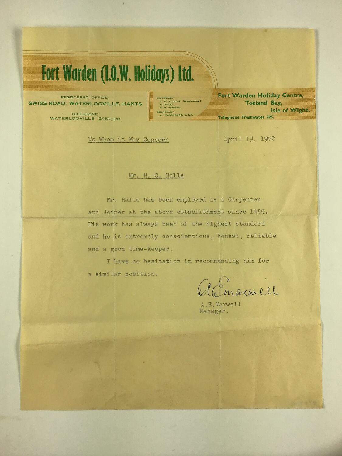 Reference - Hubert Halls from Fort Warden (I.O.W. Holidays), Ltd, Isle ...