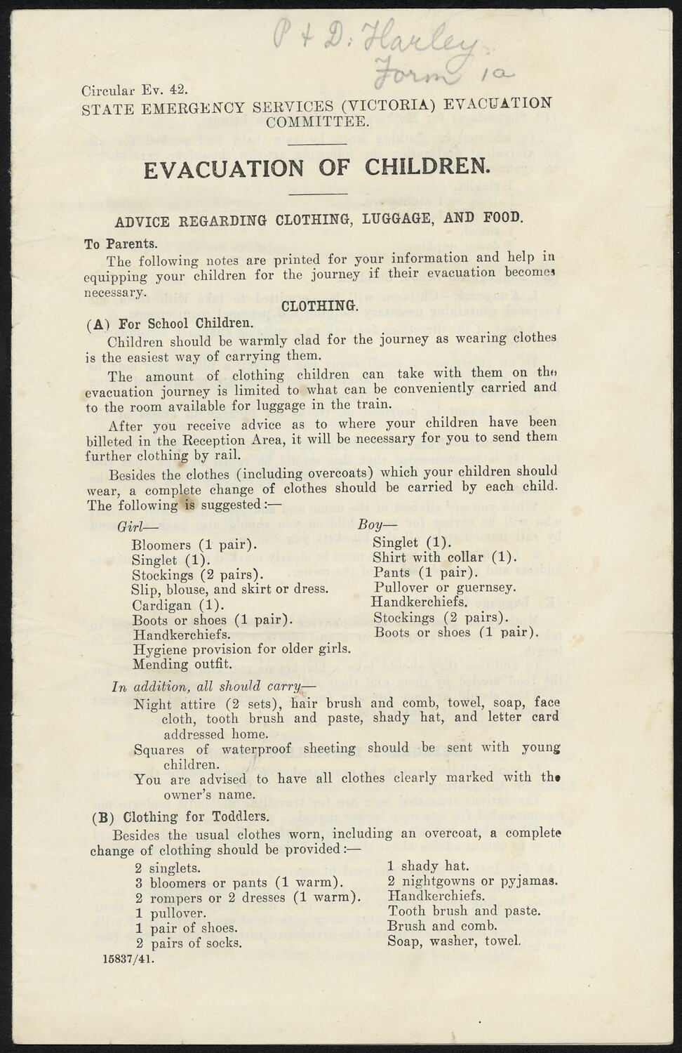 Booklet - 'Evacuation of Children', 1942