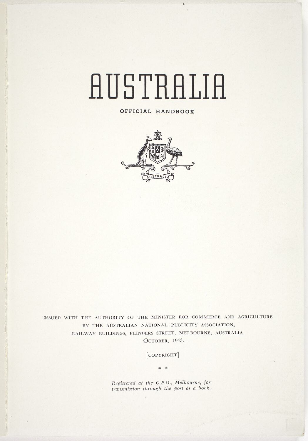 Booklet - 'Australia, Official Handbook', Australian National Publicity ...