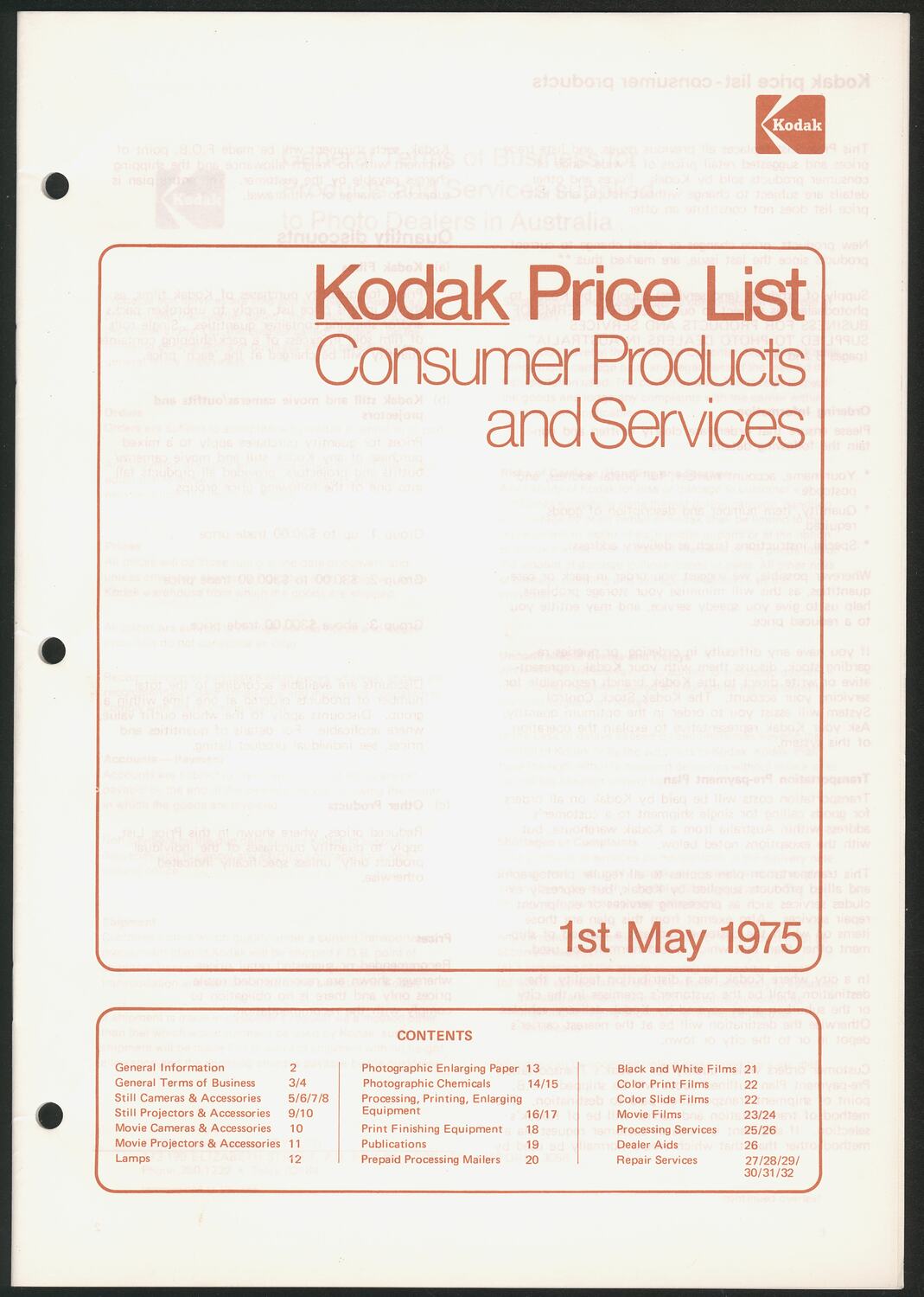 Price List - Kodak Australasia Pty Ltd, Consumer Products & Services ...