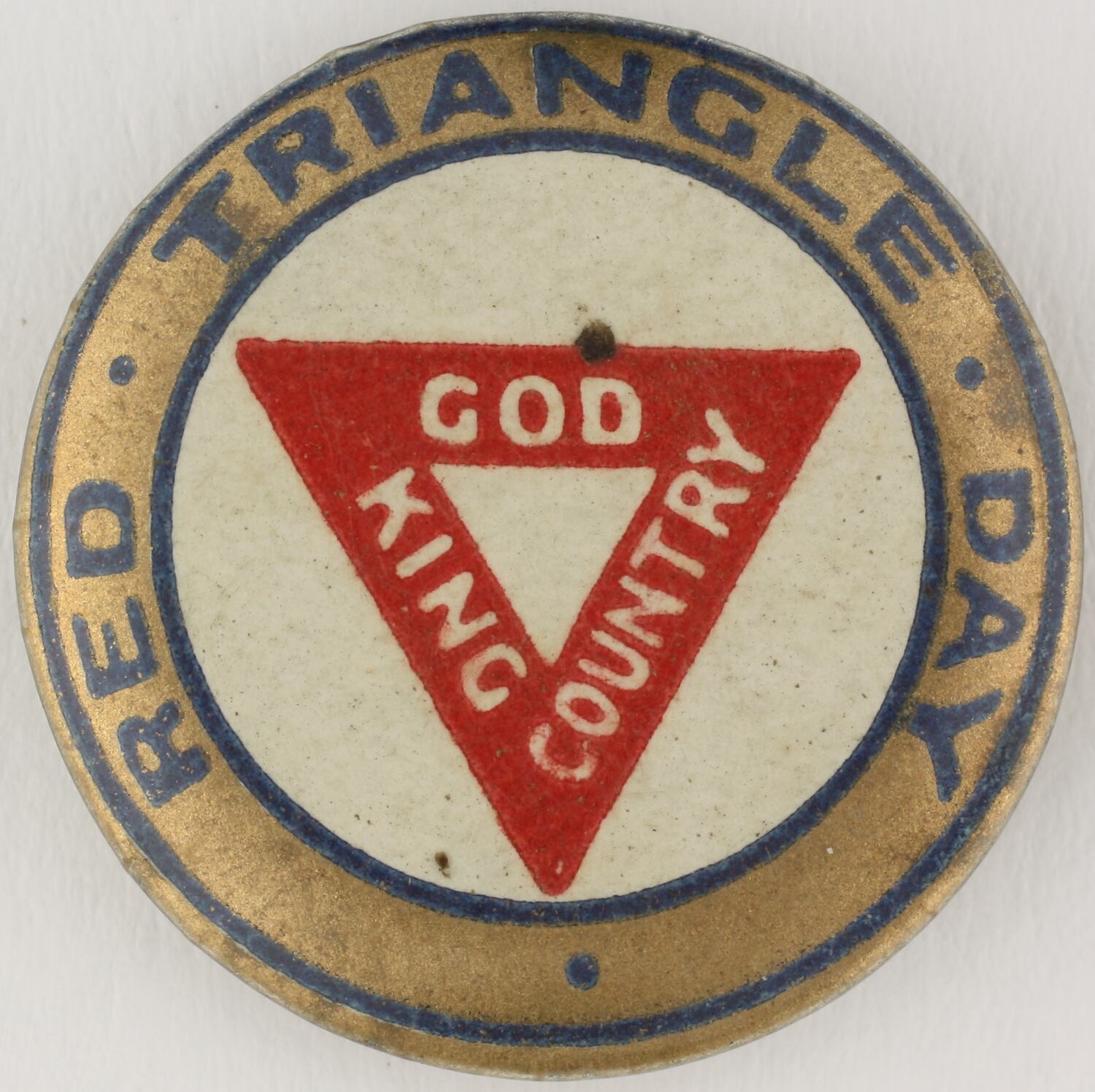 Badge - 'Red Triangle Day, God King Country', World War I, circa 1917