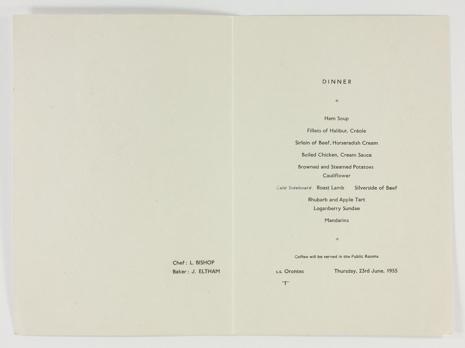 Menu - Orient Line, SS Orontes, Dinner, 'Queen Mary I', 23 Jun 1955