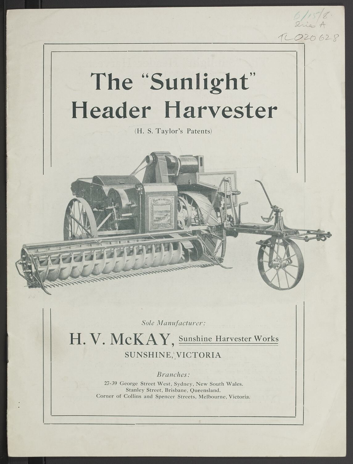 Publicity Brochure - H.V. McKay, The "Sunlight" Header Harvester ...