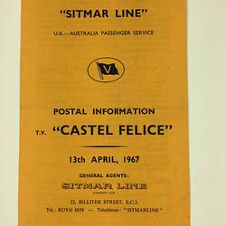 Postal Information Brochure - T/V Castel Felice, 13 Apr 1967