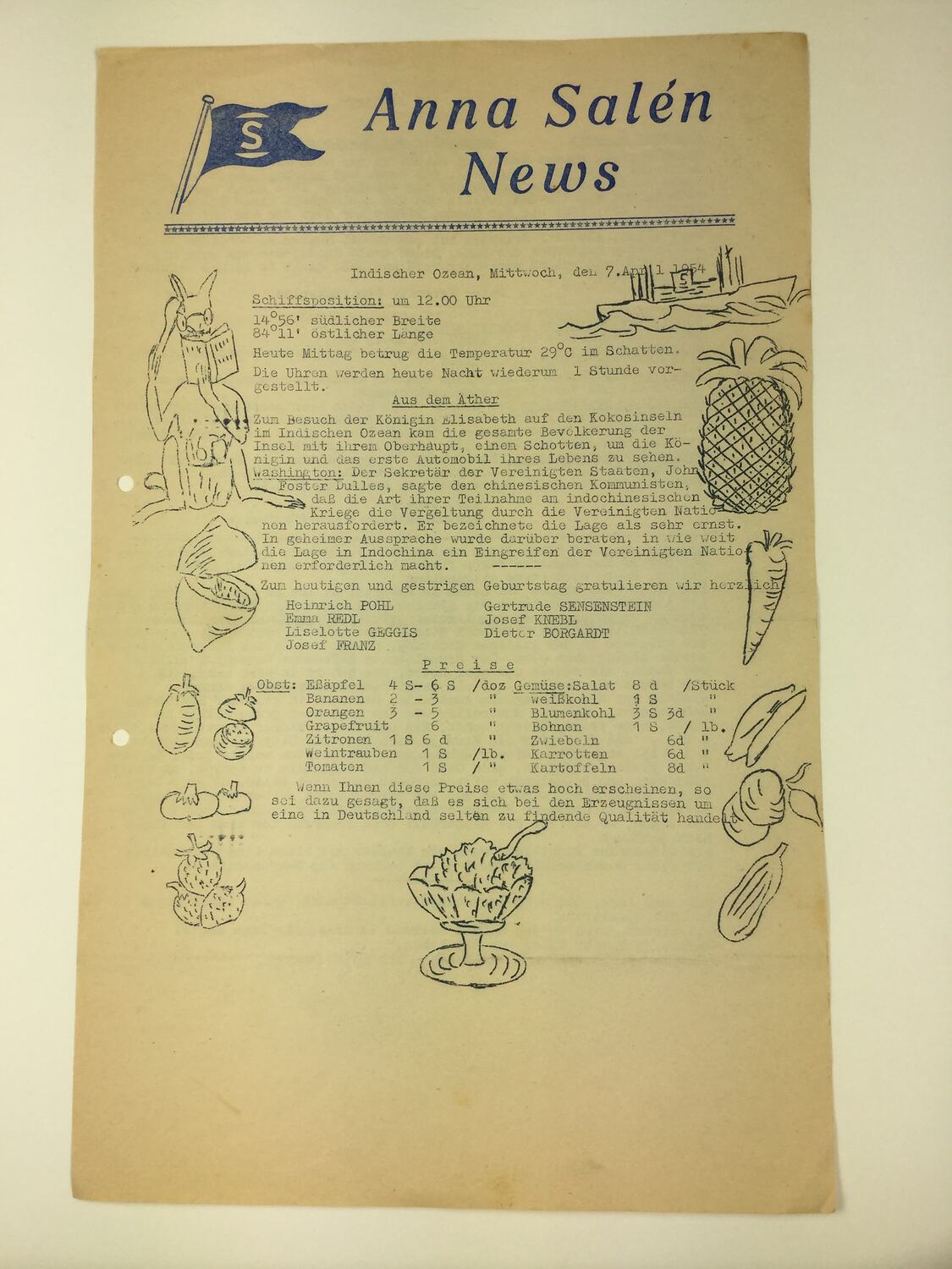 Newsletter - Anna Salen News, 7 Apr 1954
