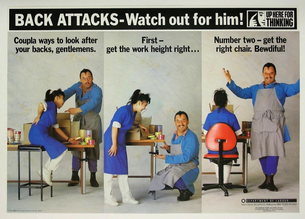 Poster - 'Back Attacks', Department of Labour, circa 1980s