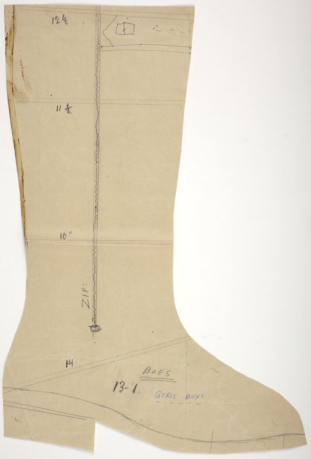 Shoe Pattern Piece, Boot Pattern, Children's Sizings, 1930s-1970s