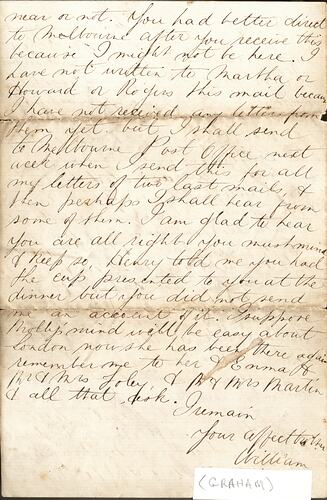 Letter - William Graham, to John Graham, Russell Creek, Victoria, 11 ...