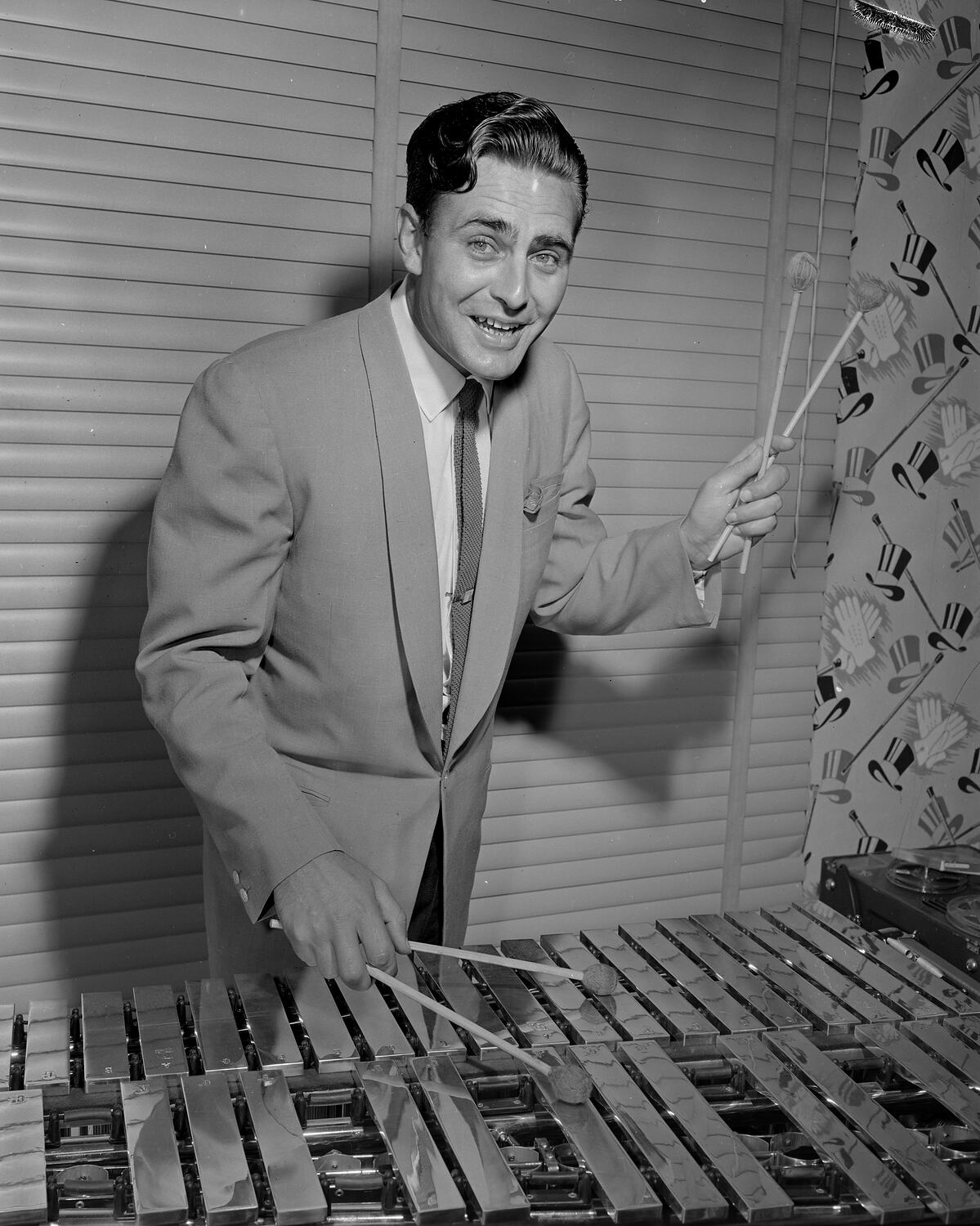 Negative - Mr Bostock Playing a Xylophone, Balwyn, Victoria, 22 Dec 1959