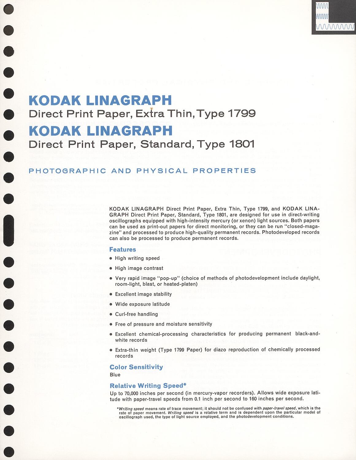 Data Sheet - Eastman Kodak, Kodak Linagraph Papers, 1967