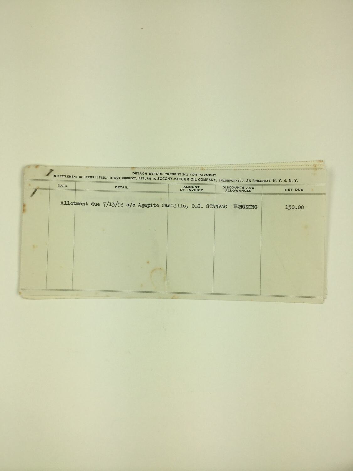 Seaman's Allotment Notes - Agapito Castillo, Socony Vacuum Oil Company ...