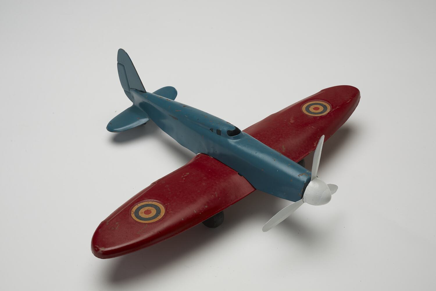 Toy Aeroplane - Spitfire, Blue & Red, Metal, Merrytoys, circa 1944-1948