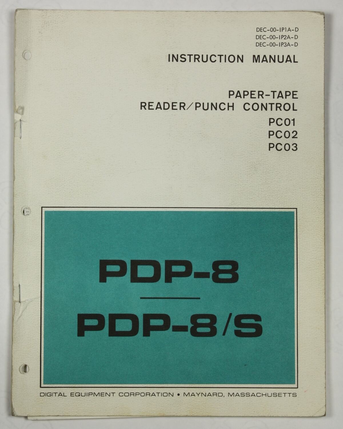 Instruction Manual - DEC, PDP-8, Paper Tape Reader/Punch Control, 1967