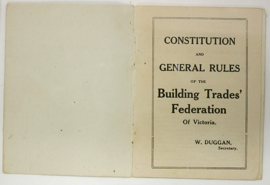 Booklet - 'Constitution and General Rules For The Building Trades ...