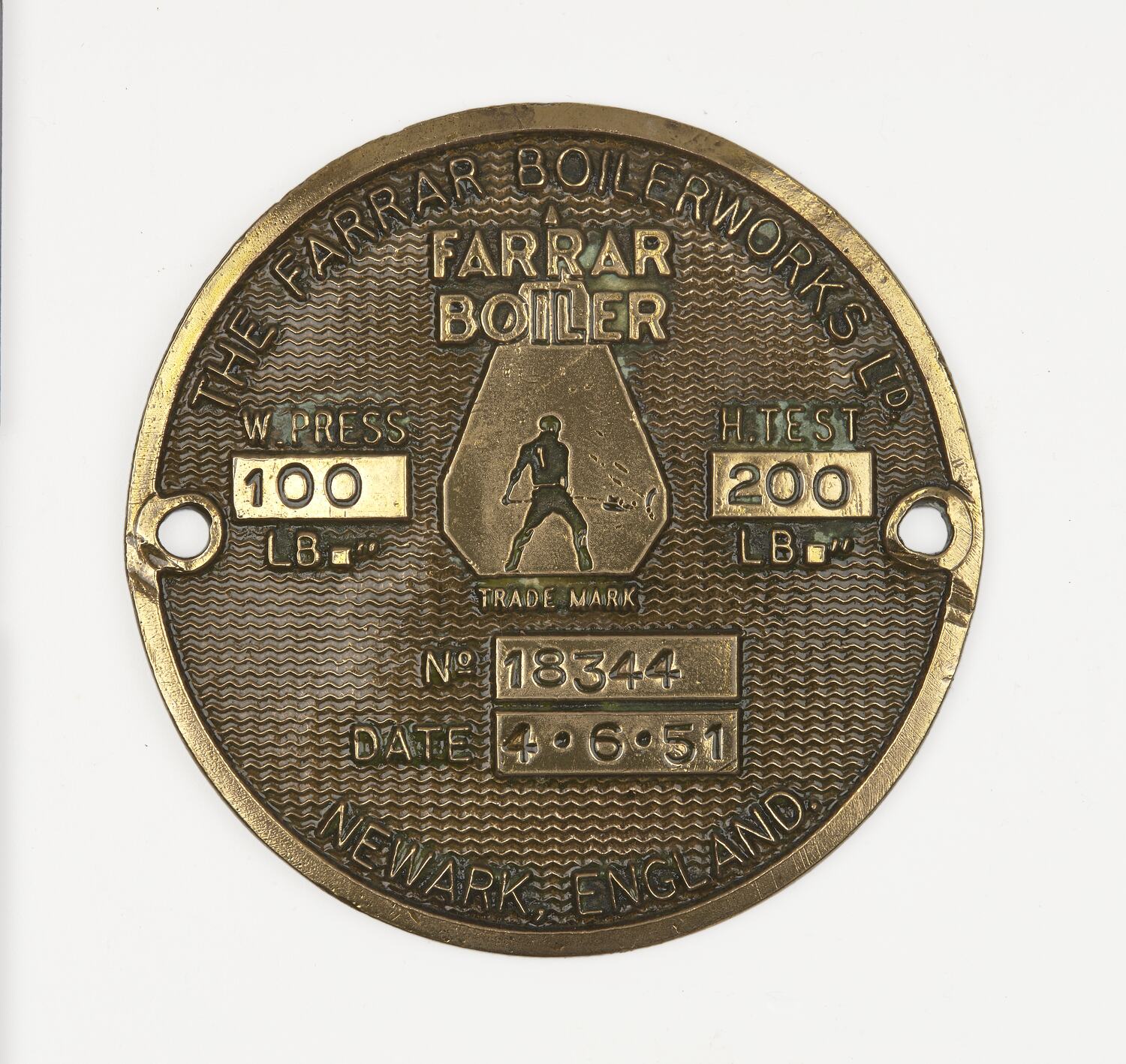 Locomotive Boiler Plate - Farrar Boilerworks Ltd, Newark, England, 1951